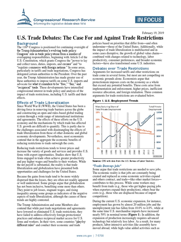 U.S. Trade Debates: The Case For and Against Trade Restrictions | PDF ...