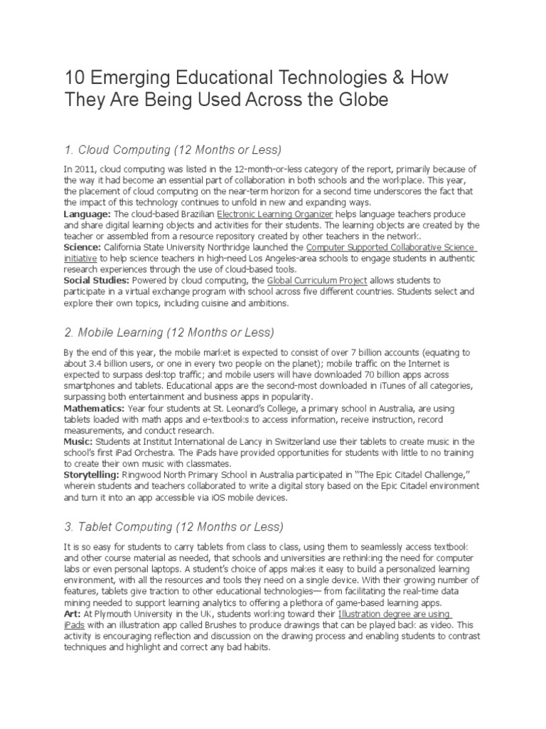 10 Emerging Educational Technologies | PDF | Educational Technology ...