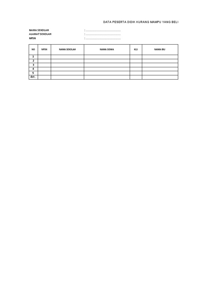 Format Data PD Kurang Mampu SD-SMP ....... | PDF