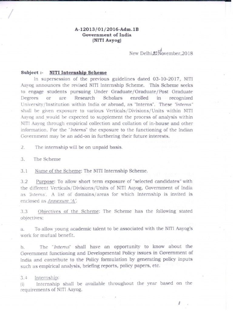 NITI Internship Guidelines | PDF