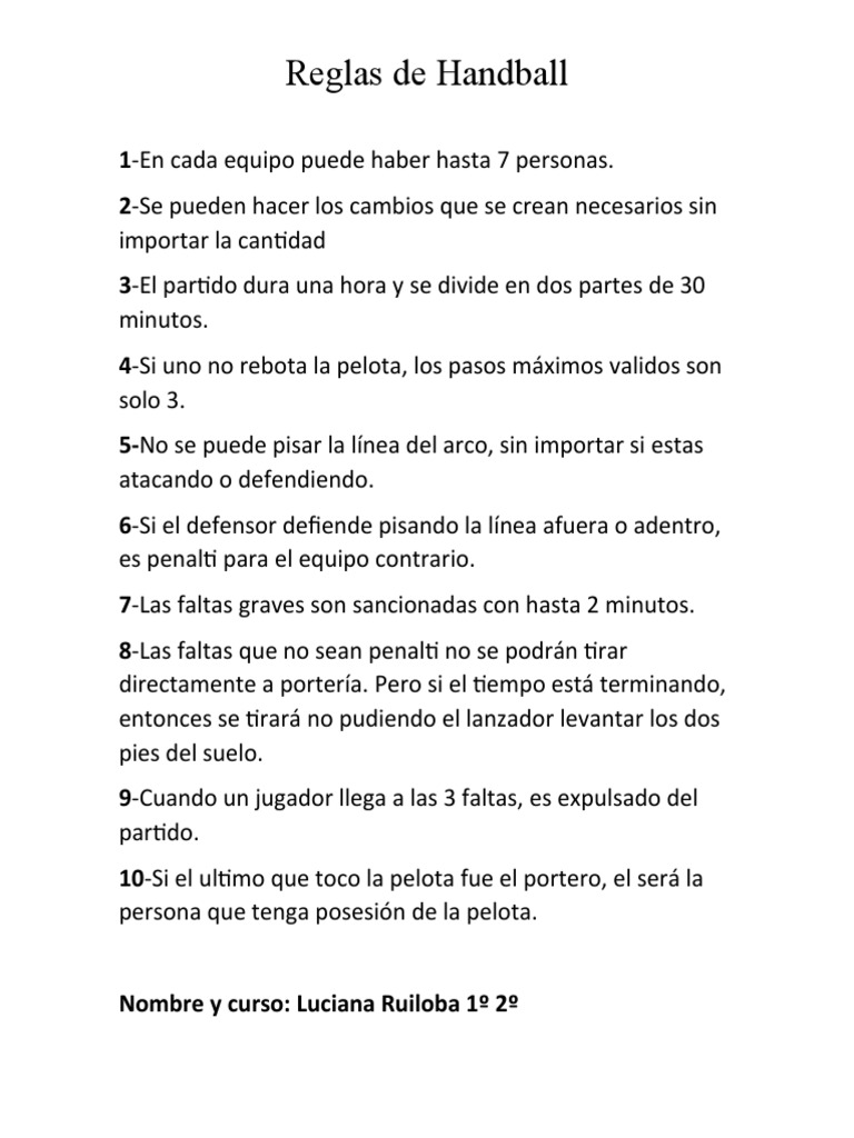 Reglas Basicas Del Handball | PDF | Deportes y actividades al aire libre