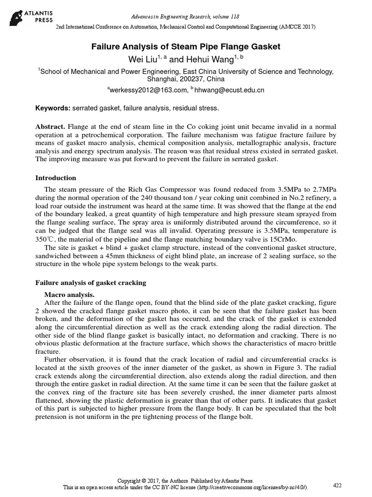 Failure Analysis of Steam Pipe Flange Gasket: Wei Liu and Hehui Wang ...