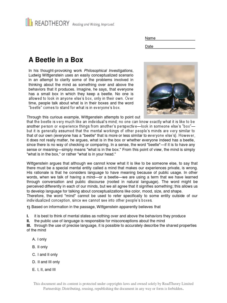 12th Grade A Beetle in A Box All | PDF | Metaphilosophy | Mind