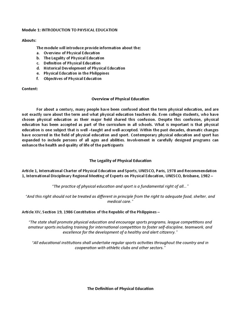 Module 1: Introduction To Physical Education Abouts | PDF | Physical ...