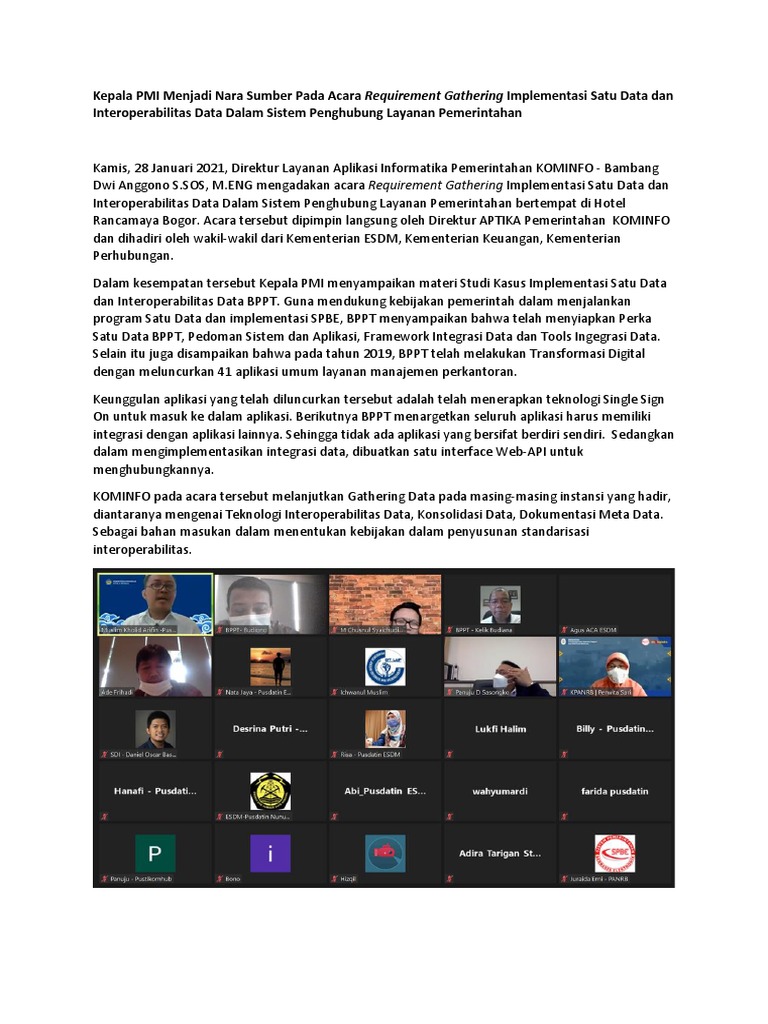 Kepala PMI Menjadi Nara Sumber Pada Acara Requirement Gathering ...