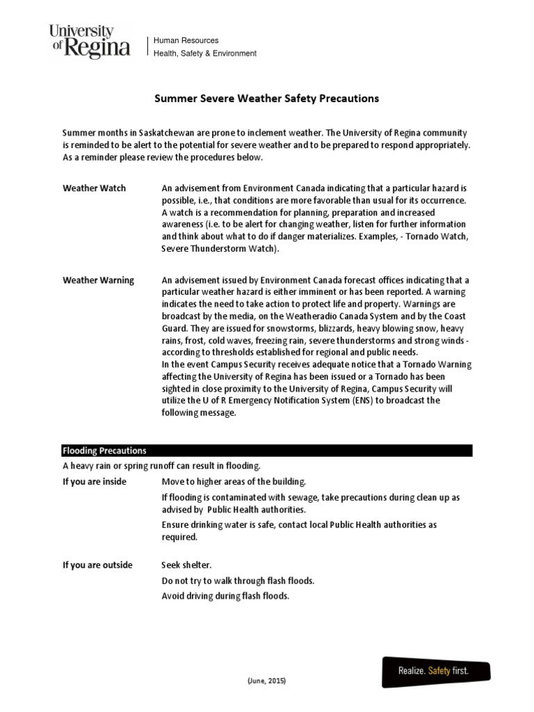 Summer Severe Weather Safety Precautions | PDF | Severe Weather ...