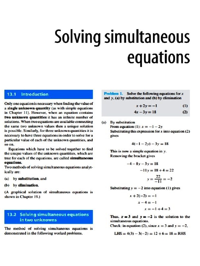 Solving Simultaneous Equations | PDF