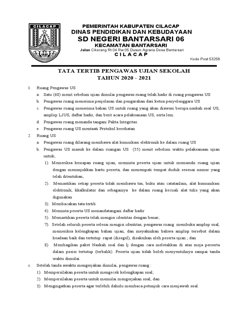 Tata Tertib Peserta Dan Pengawas Ujian Sekolah | PDF