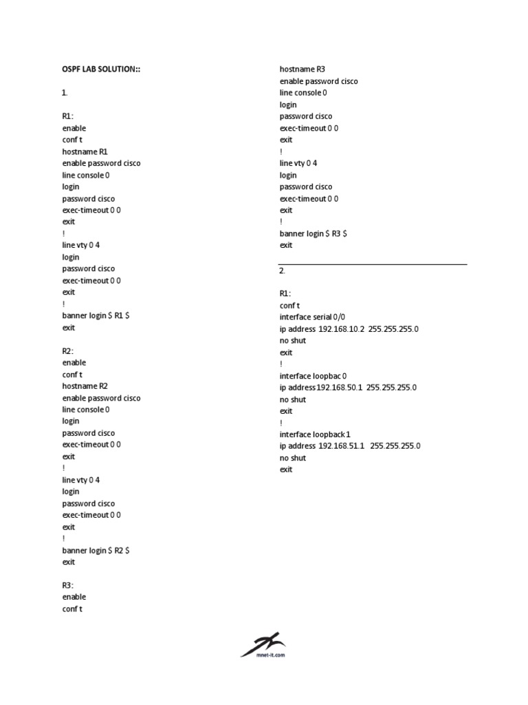 Single Area OSPF Lab Solutions | PDF | Router (Computing) | Internet ...