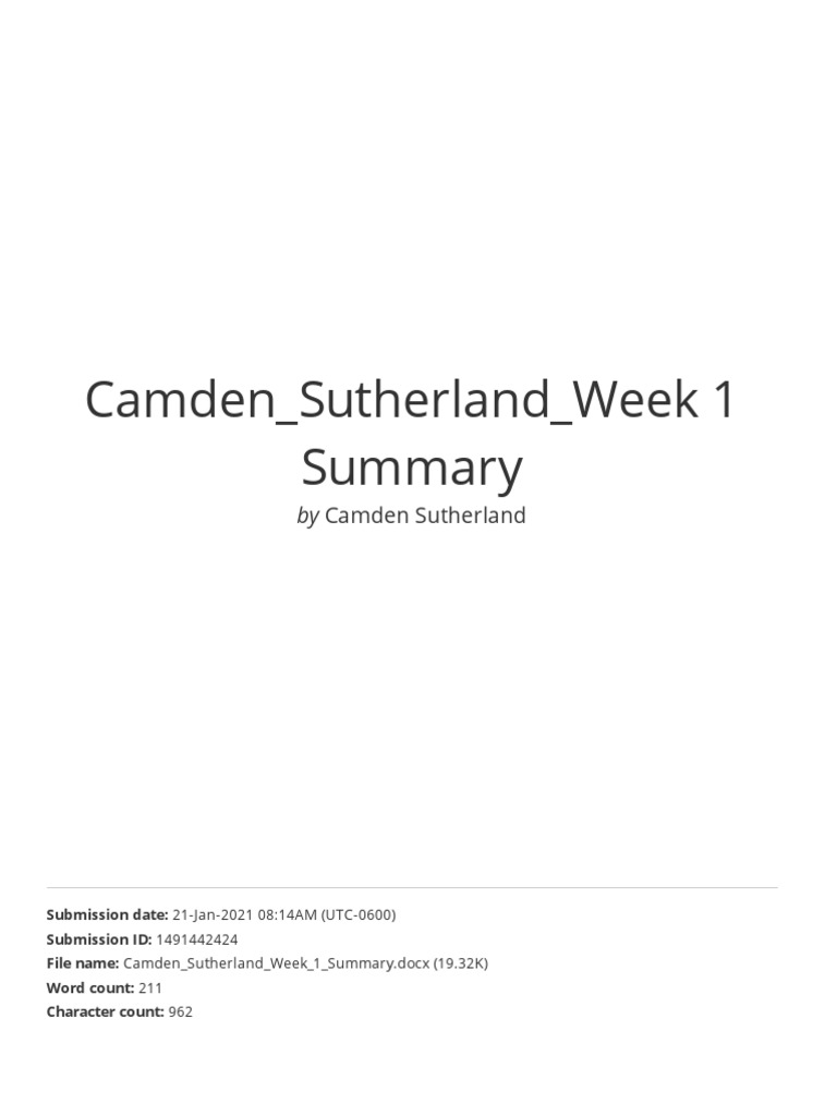 Camden - Sutherland - Week 1 | PDF