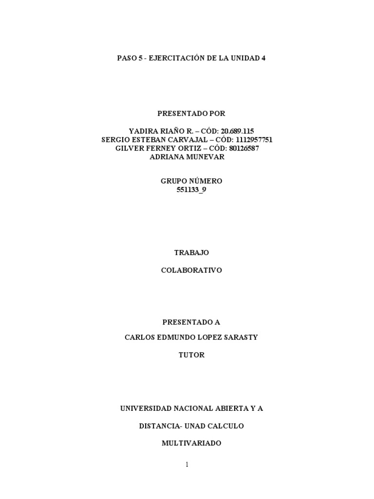 Calculo Multivariado Paso 5 - Compilado | PDF | Integral | Notación ...