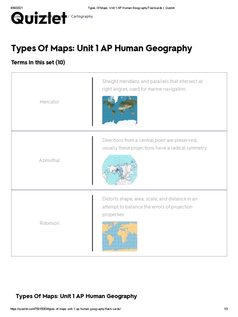 Types of Maps - Unit 1 AP Human Geography Flashcards - Quizlet | PDF ...