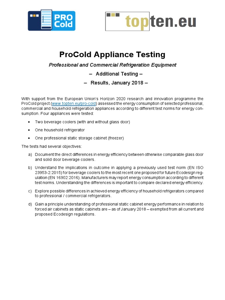 ProCold 2018 Refrigeration Test Results | PDF | Refrigerator ...
