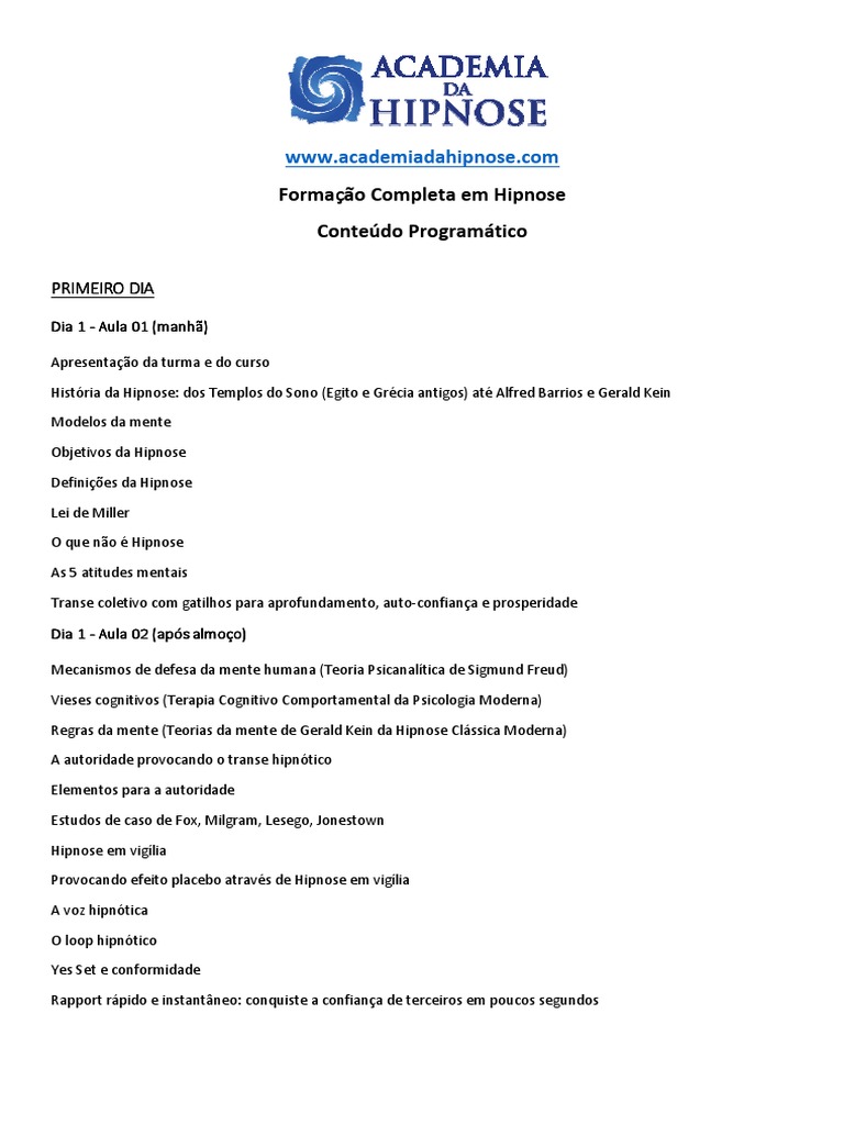 Conteudo Programatico | PDF | Hipnose | Psicologia Clínica
