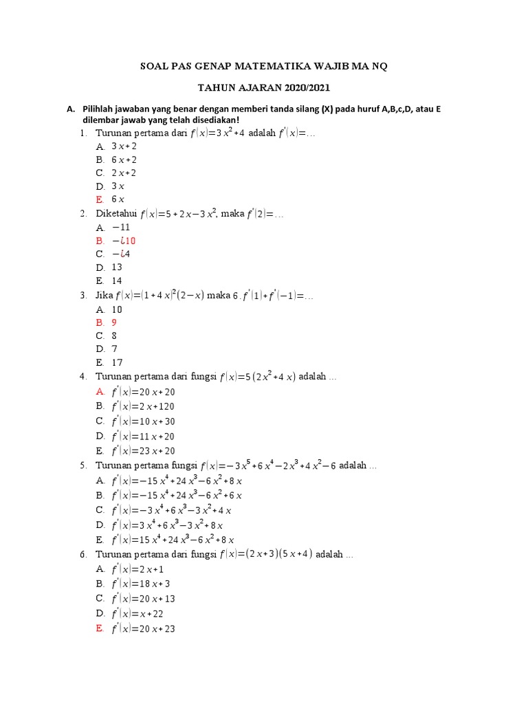 Soal Pas Genap Matematika Wajib Kelas Xi 2021 | PDF | Metode & Bahan Ajar