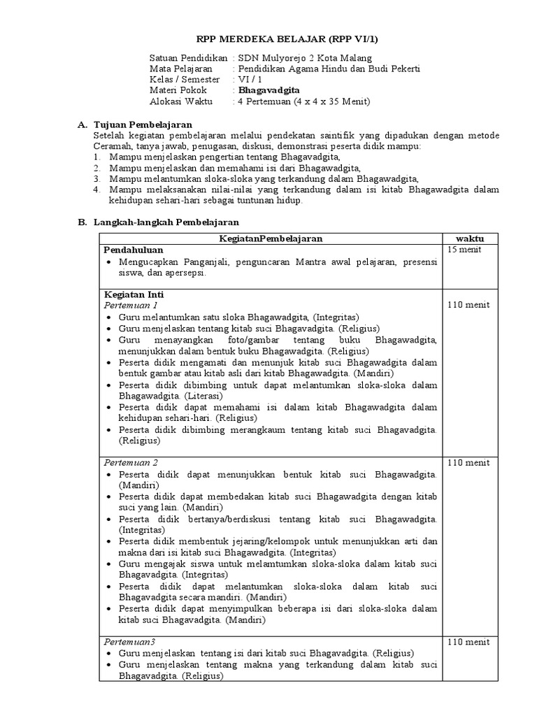 RPP Kelas 6 SD | PDF