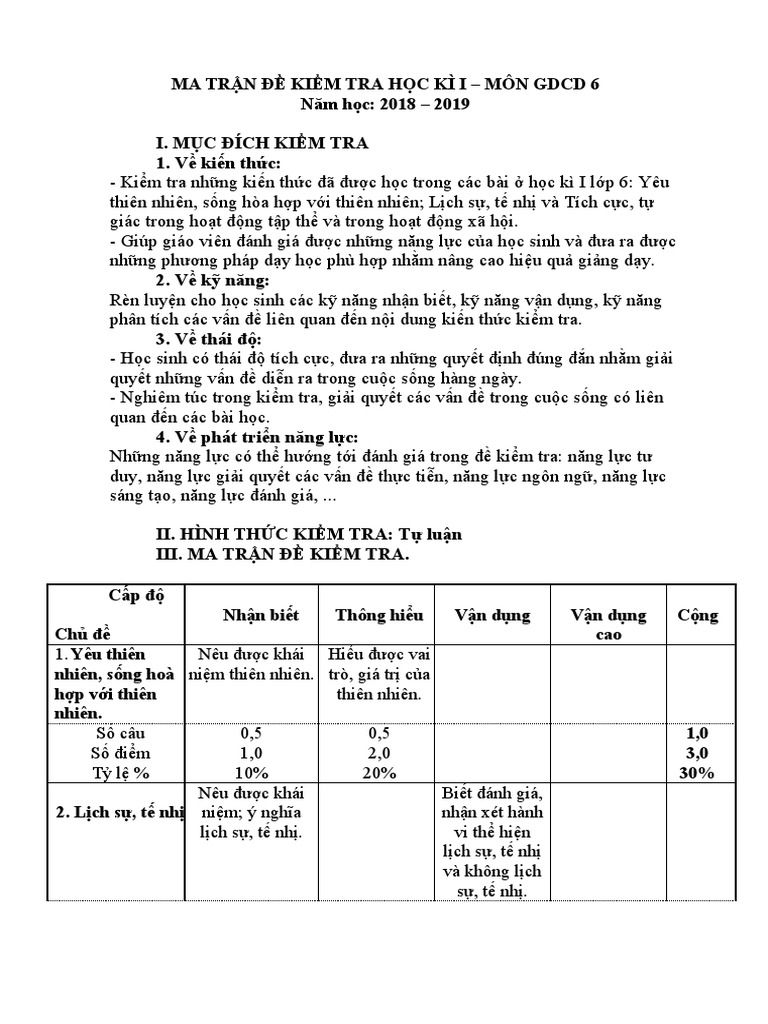 Ma Tran hk1 GDCD | PDF