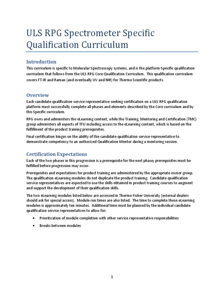 Requalification Spectrometer Specific Qualification Curriculum Dealer ...
