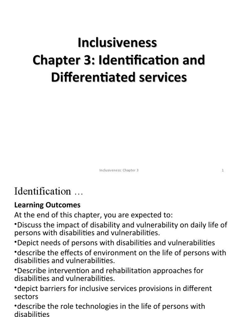 Inclusiveness Chapter 3 Overview | PDF | Disability | Social Exclusion