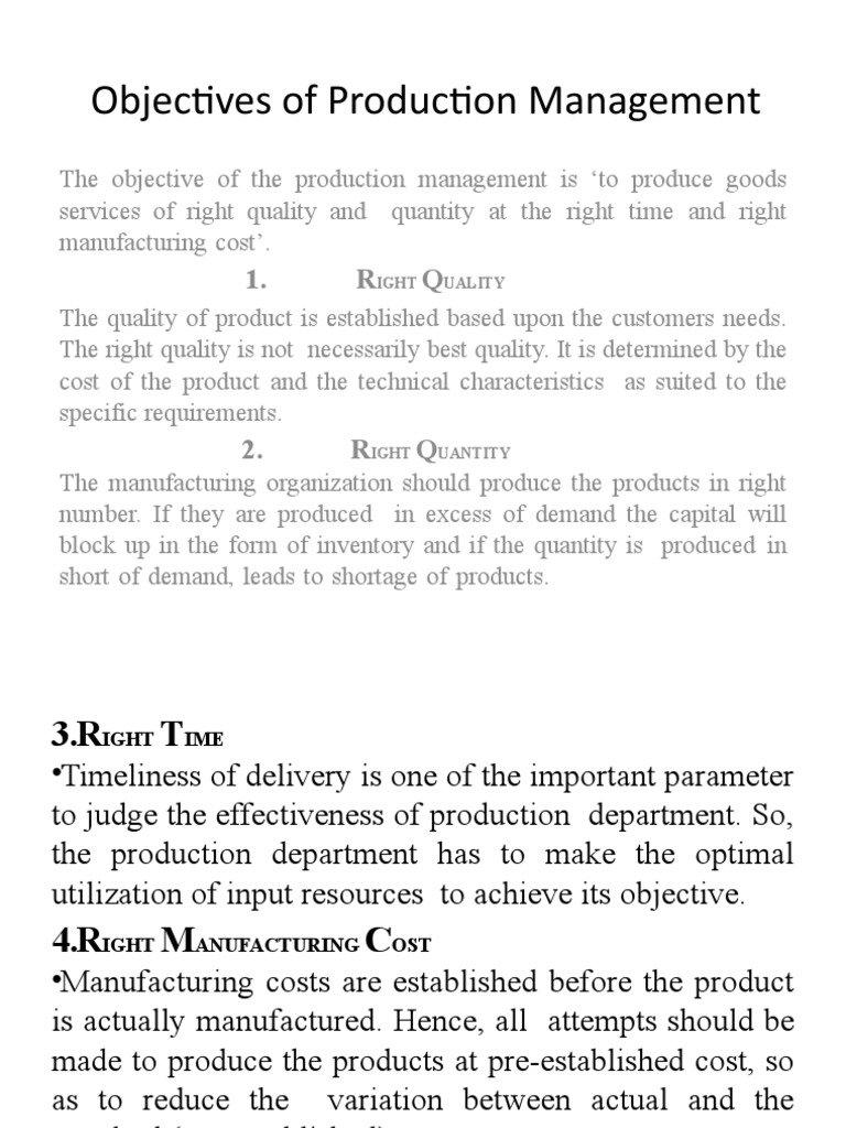 Objectives of Production Management | PDF | Inventory | Routing