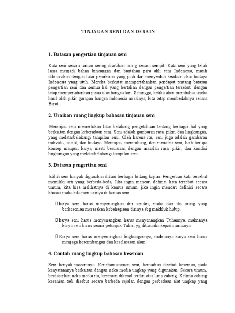 Tinjauan Seni dan Desain: Ruang Lingkup Seni, Kesenian, dan Seni Rupa | PDF