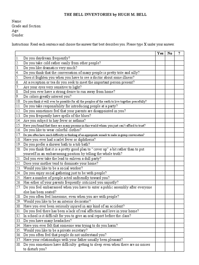 Bell Adjustment Inventory | PDF