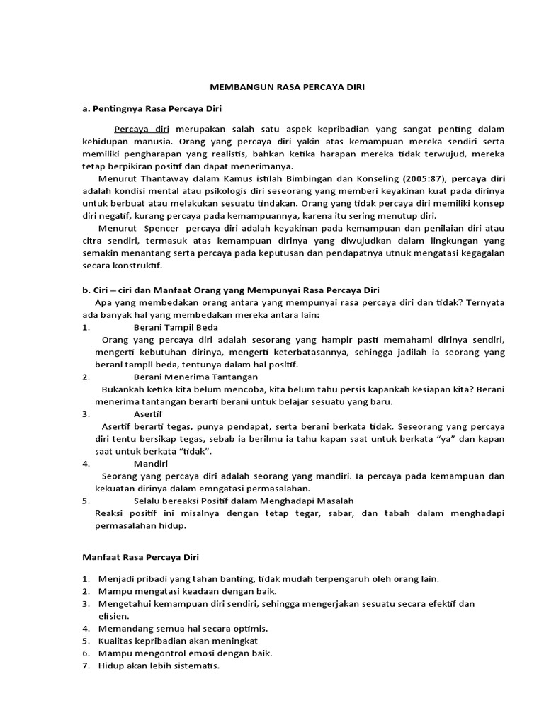 Materi MEMBANGUN RASA PERCAYA DIRI | PDF