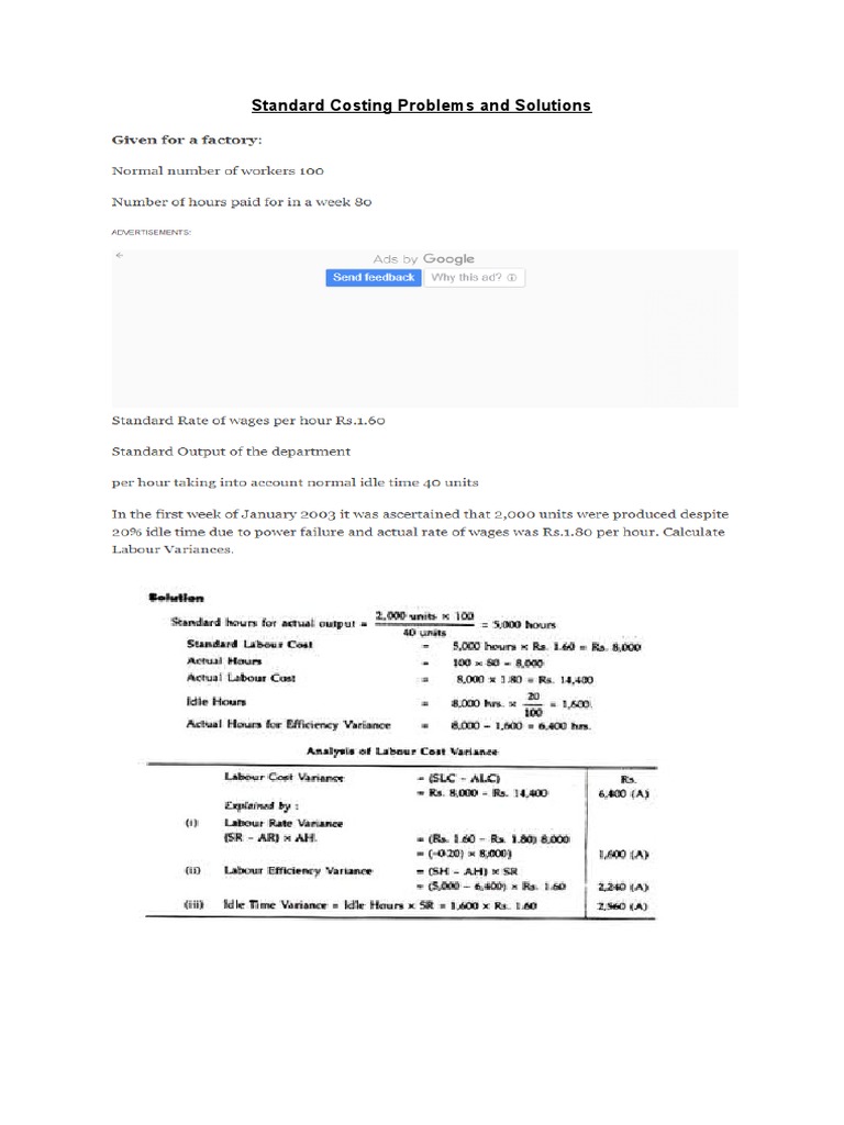 Standard Costing Problems and Solutions | PDF