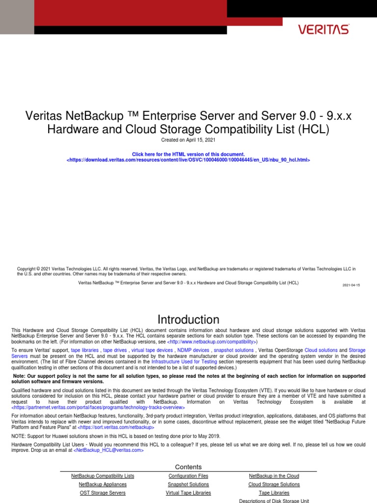 Veritas Netbackup ™ Enterprise Server and Server 9.0 - 9.X.X Hardware and Cloud Storage ...