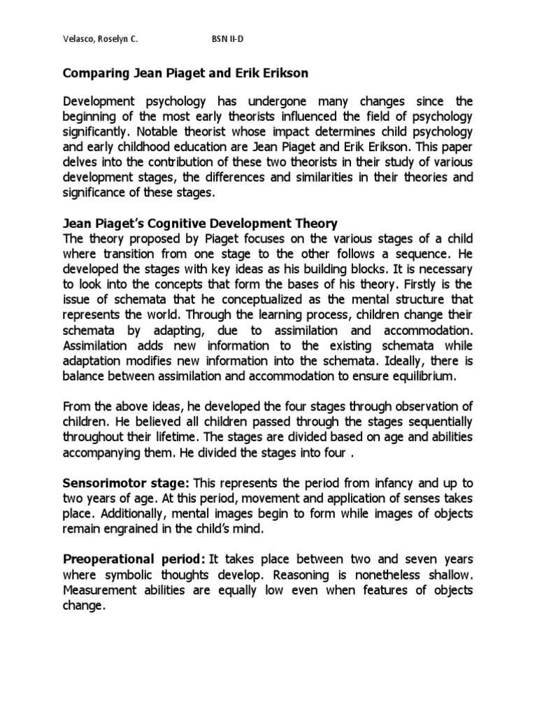 Comparing Jean Piaget and Erik Erikson | PDF | Developmental Psychology ...