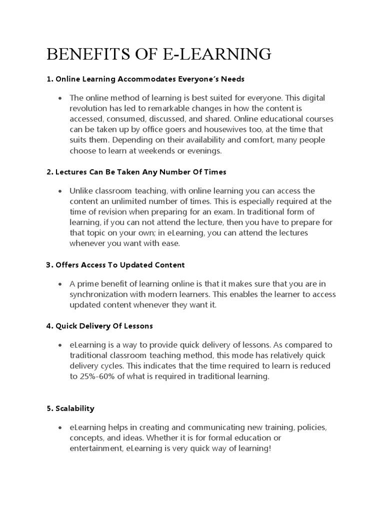 Benefits Of E Learning 1 Online Learning Accommodates Everyone S