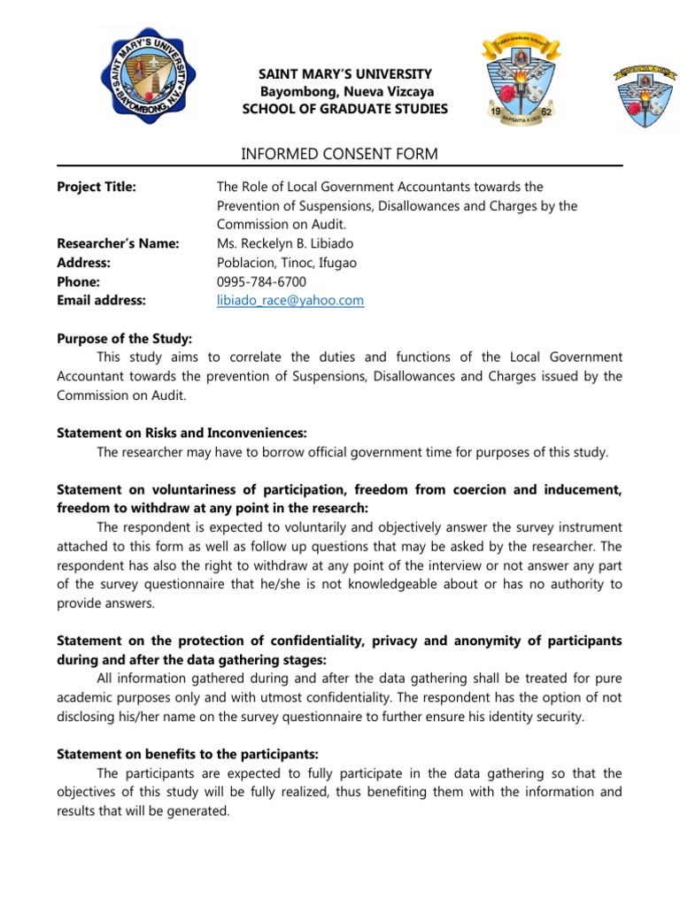Informed Consent Form | PDF | Questionnaire | Question