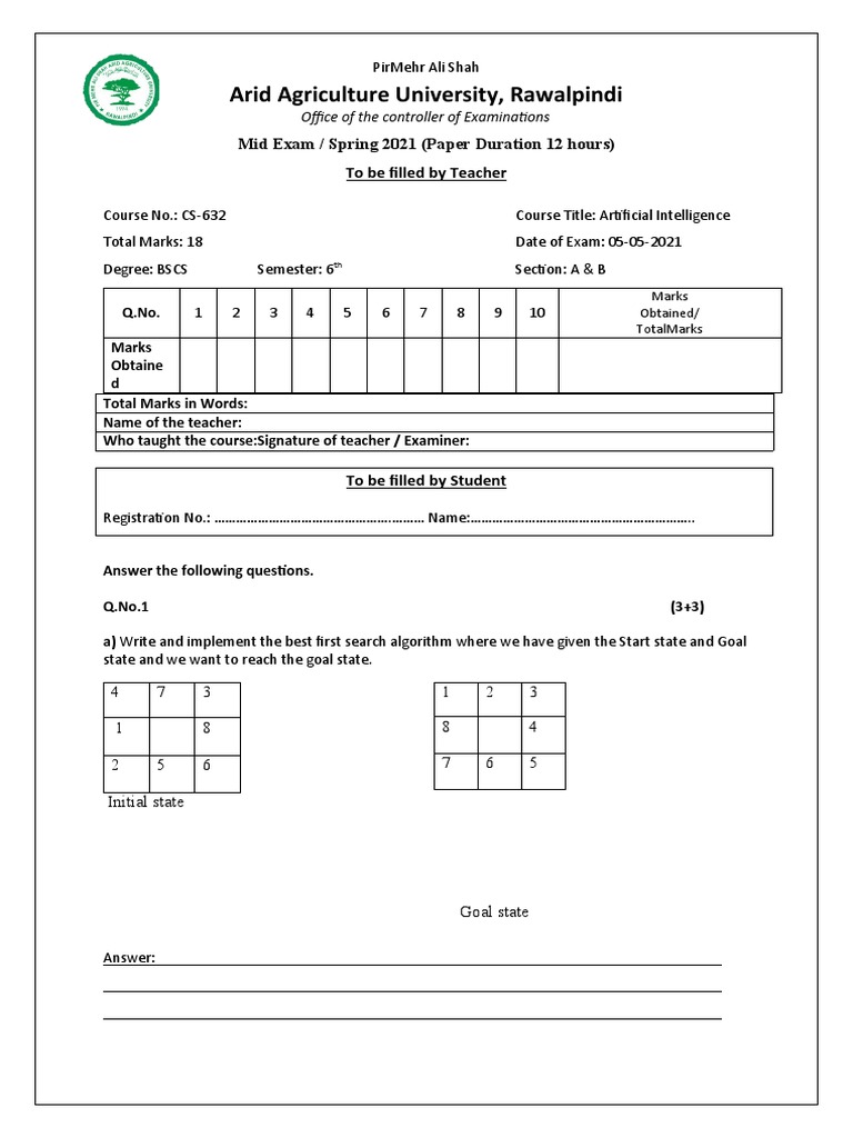 AI Exam for BSCS Students | PDF | Applied Mathematics | Mathematical Logic