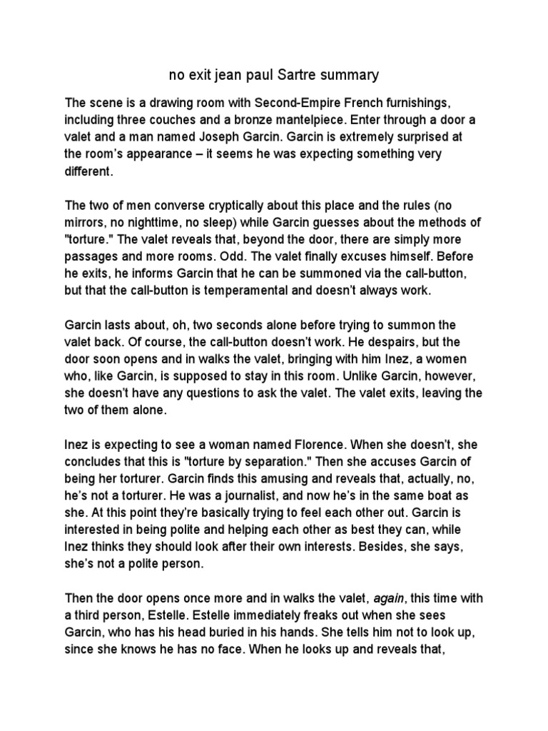 No Exit Jean Paul Sartre Summary | PDF