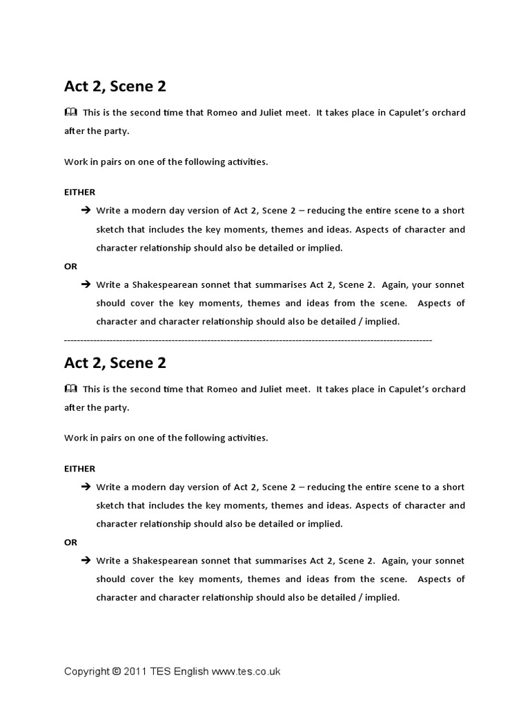 Romeo and Juliet - Re-Writing Act 2, Scene 2 | PDF | Characters In ...