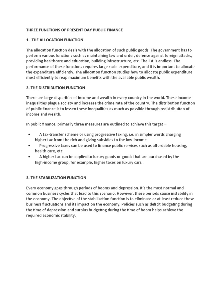 Three Functions of Public Finance | PDF | Public Finance | Business Cycle