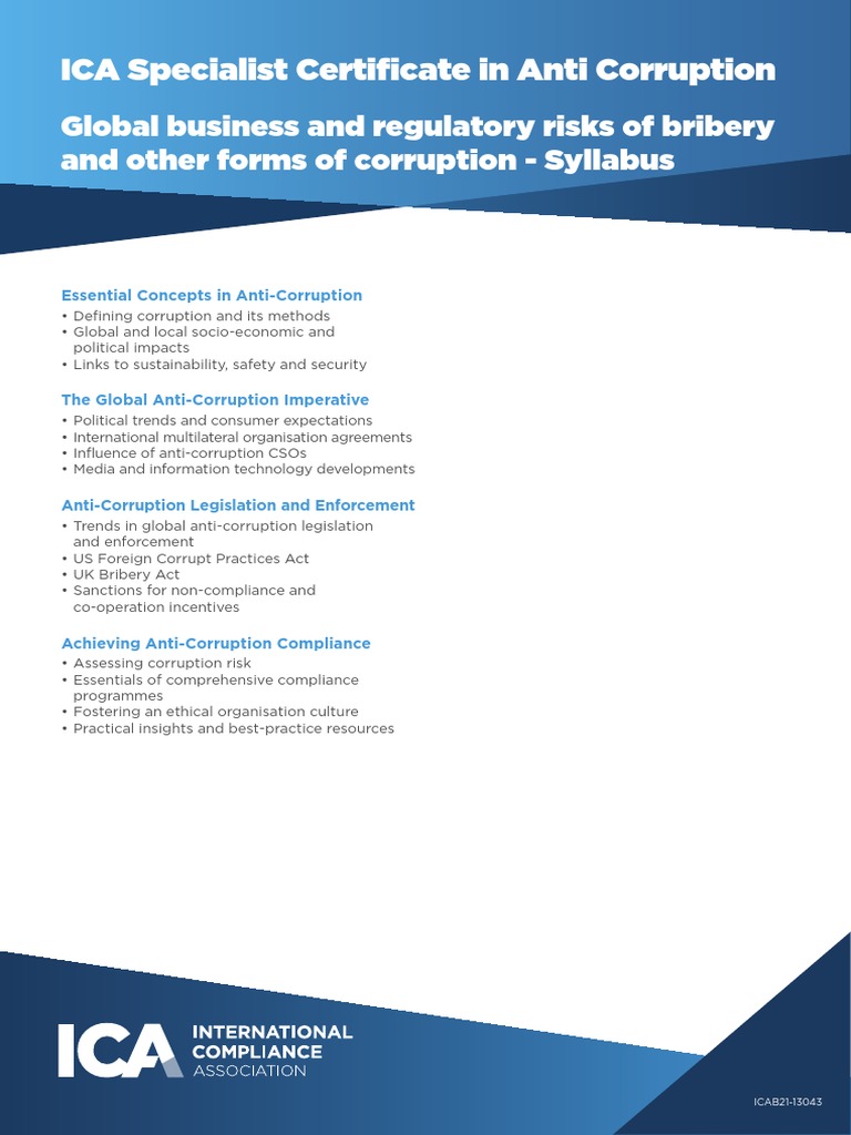 ICA Specialist Certificate in Anti Corruption | PDF