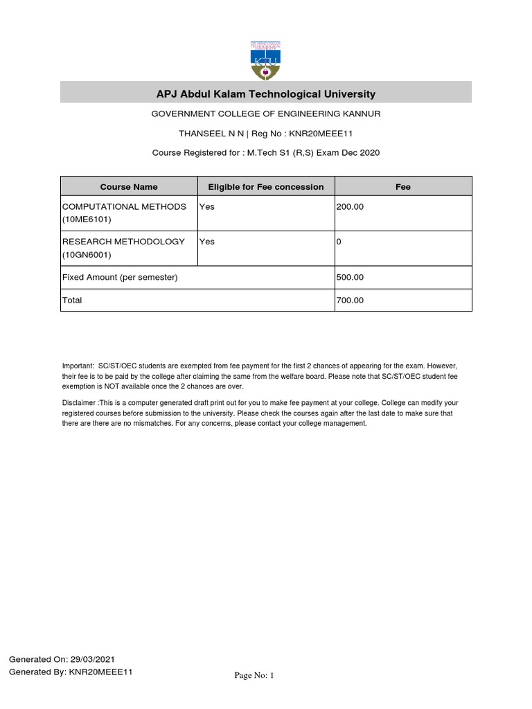 Registered Student Bill Report | PDF