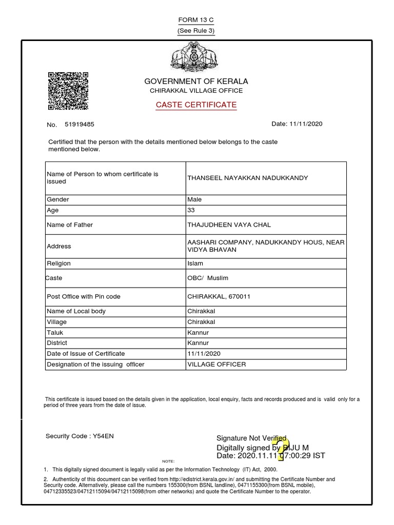 Government of Kerala: Caste Certificate | Download grátis PDF | Cryptography | Authentication