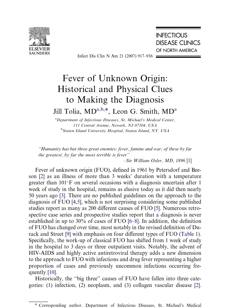 Fever of Unknown Origin - Clinical Overview of Classic - and - Current ...