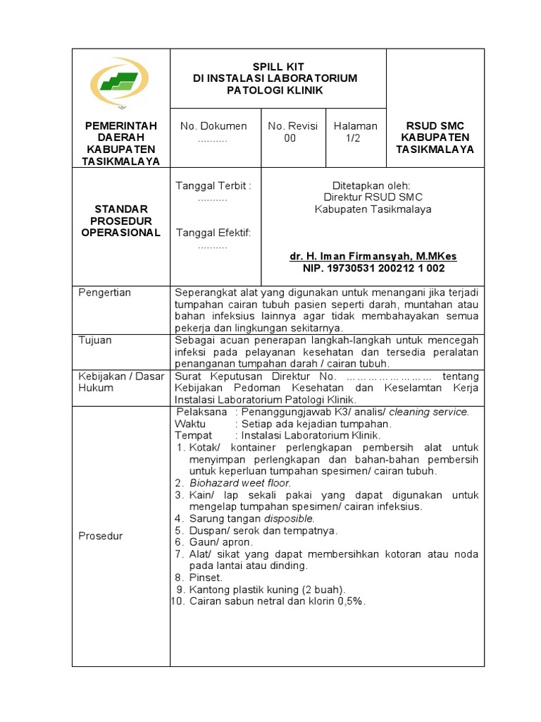 Prosedur Spill Kit Laboratorium Klinik | PDF | Teknologi & Rekayasa
