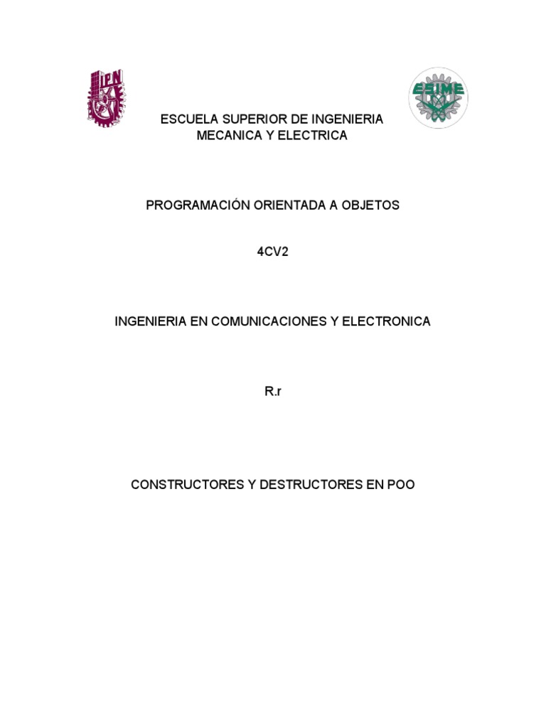 Constructores y Destructores | PDF | Constructor (Programación Orientada a Objetos) | Programación