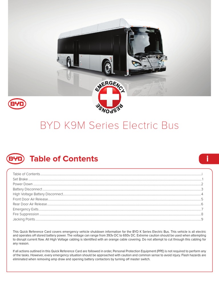 BYD K9M Electric Bus Emergency Guide | PDF | Door | Firefighting