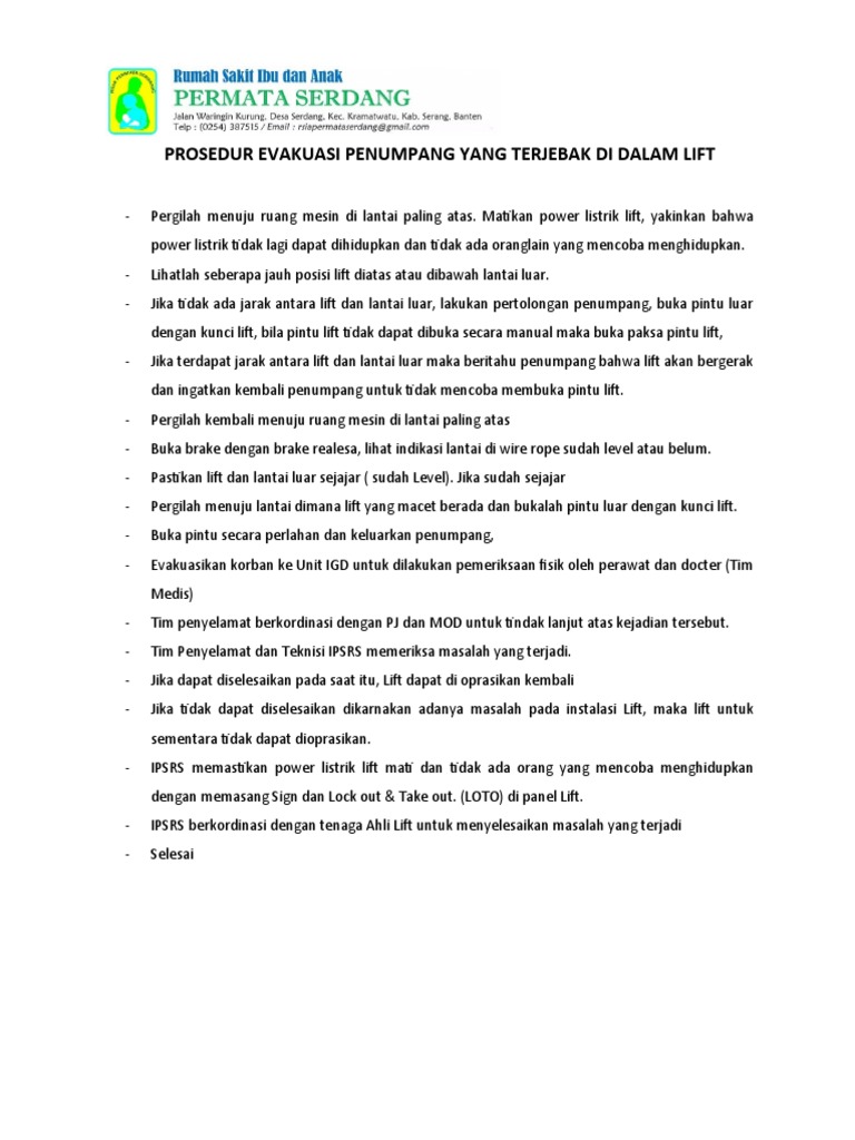 PROSEDUR Evakuasi Lift Macet | PDF