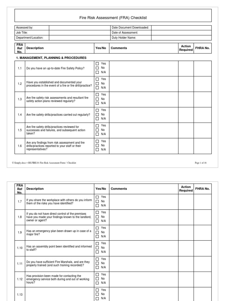 Fire Risk Assessment Checklist Taborcentre | PDF | Emergency Evacuation ...