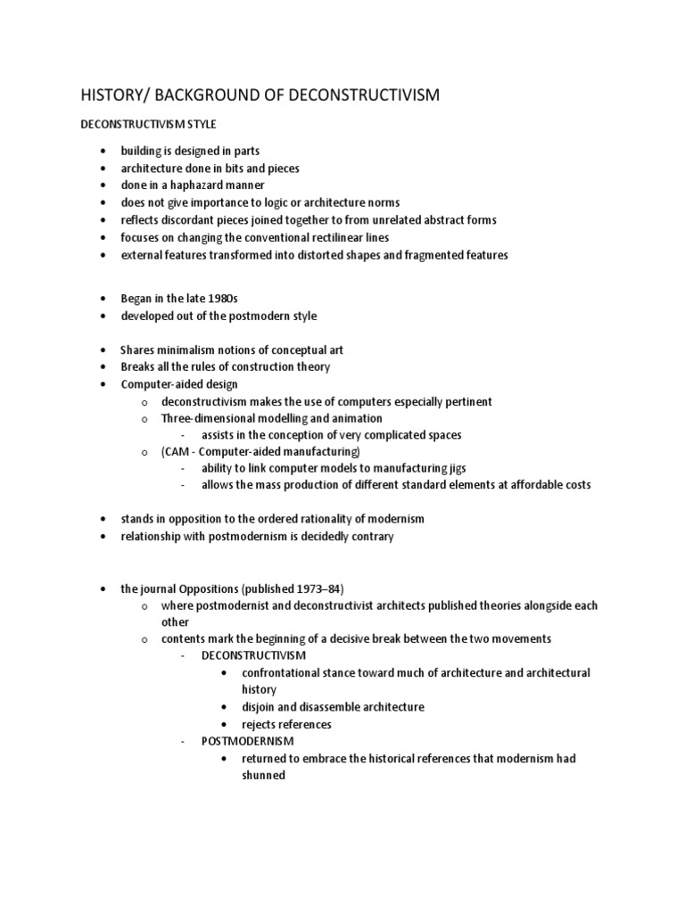 Background of Deconstructivism | PDF | Movements | Theories Of Aesthetics