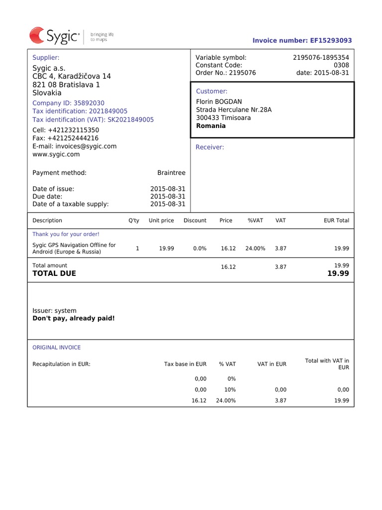 Sygic A.S. CBC 4, Karadžičova 14 821 08 Bratislava 1 Slovakia | PDF