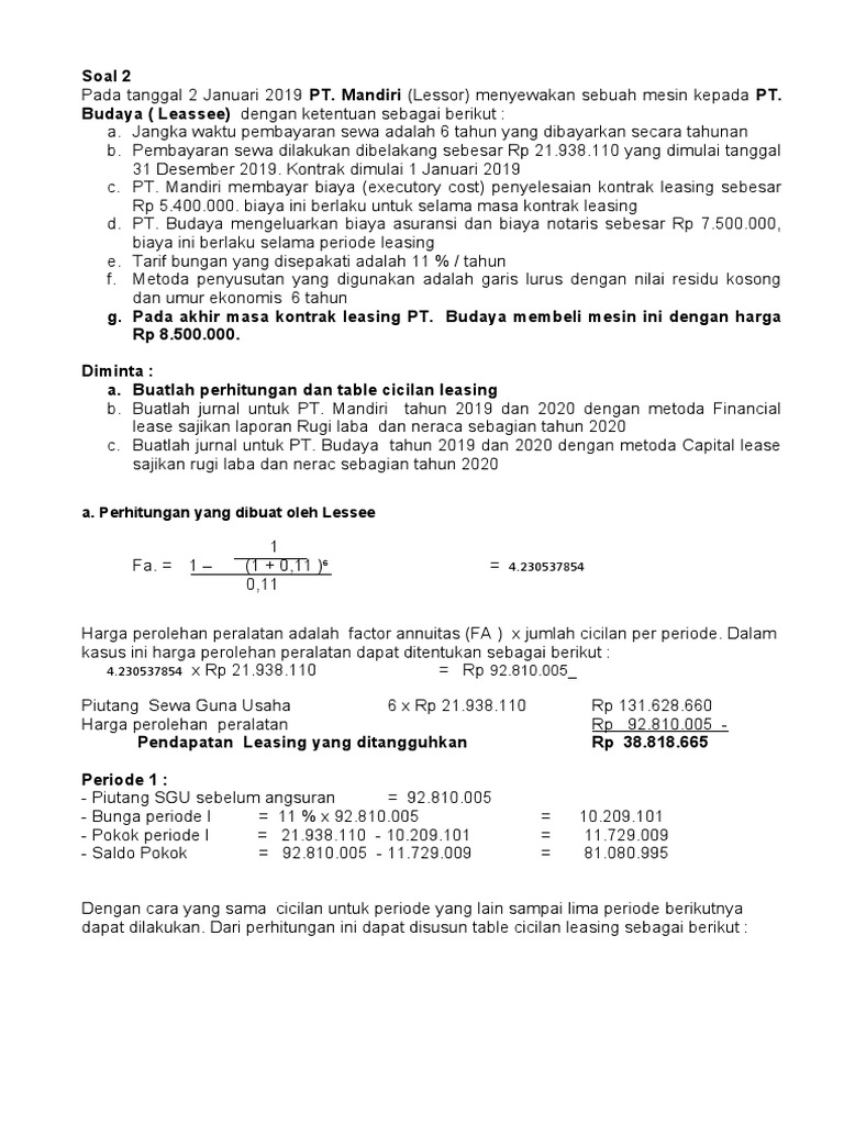 Contoh Perhitungan Leasing dan Jurnal | PDF