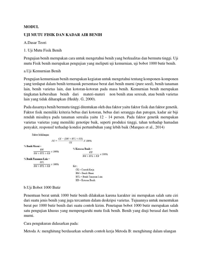 MODUL Uji Mutu Fisik Benih Dan Kadar Air Benih-Dikonversi | PDF