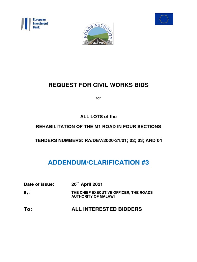 Request For Civil Works Bids: Addendum/Clarification #3 | PDF | Business